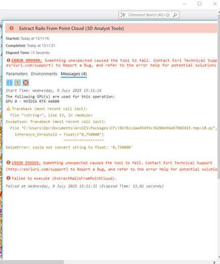 Solved Error Arcgis Pro 35 Extract Rails From Point Cl Esri Community